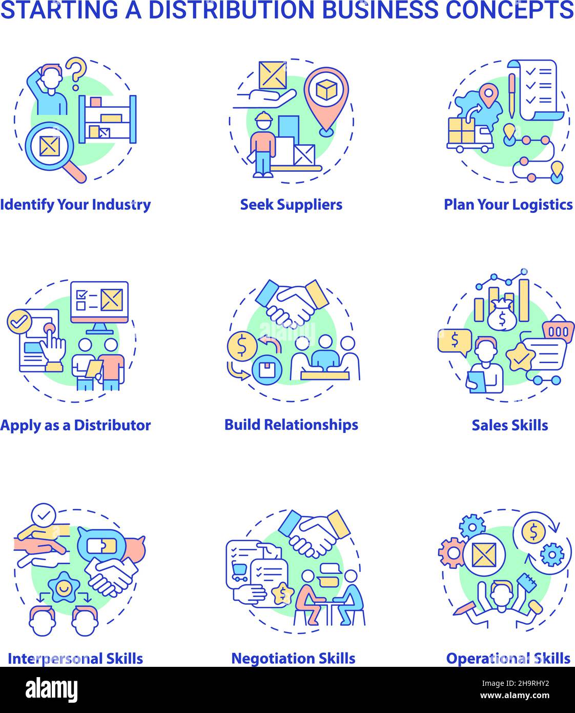 Starting distribution business concept icons set Stock Vector Image ...