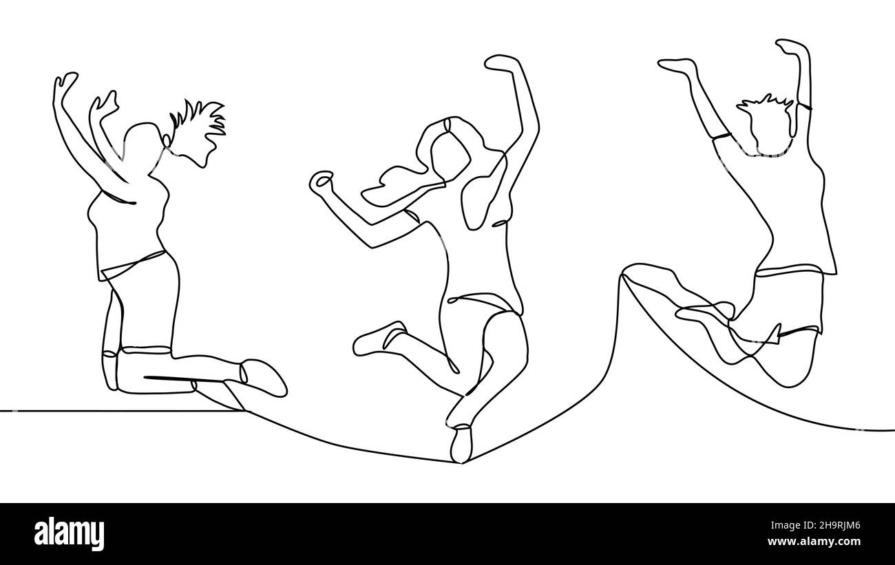 continuous line drawing of jumping happy team members Stock Vector ...