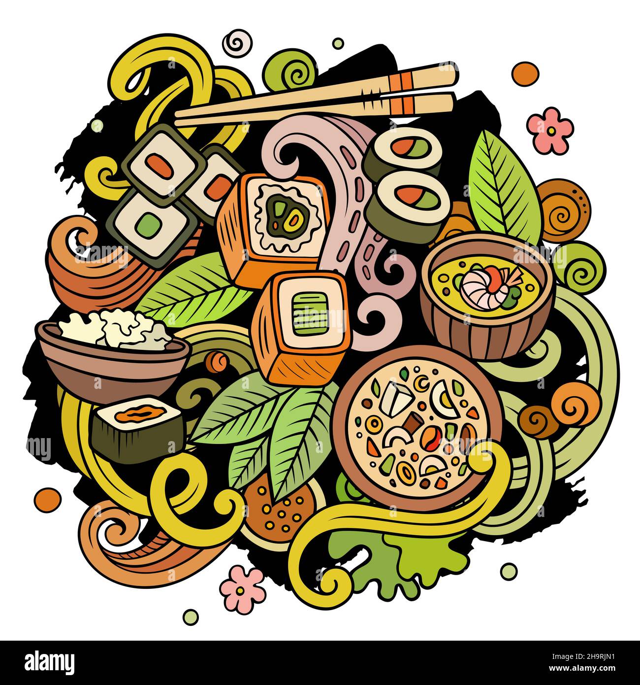 Cartoon vector doodles Japan food illustration. Colorful, detailed ...