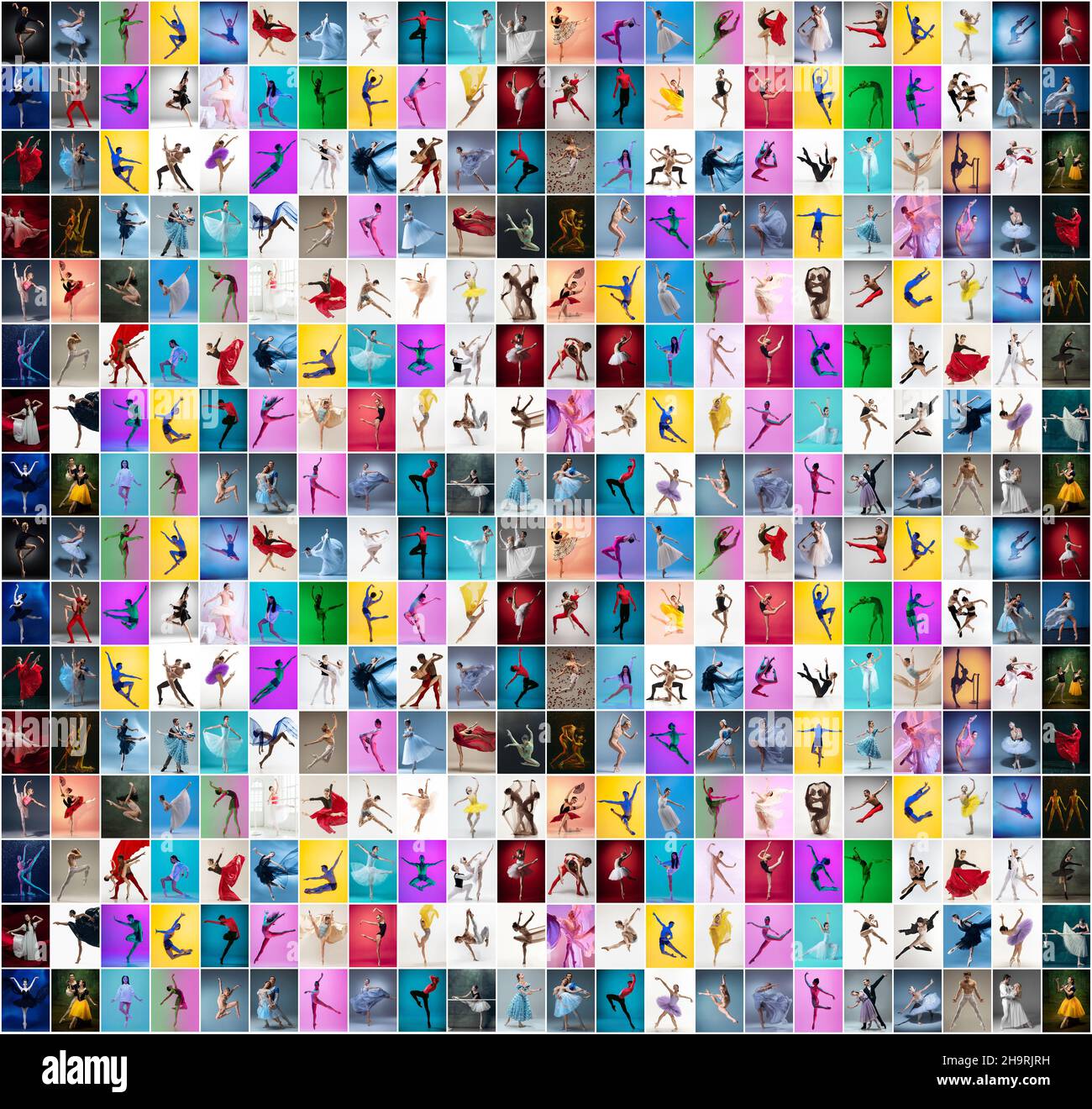 Huge collage made of portraits of multiethnic people, ballet dancers in ...