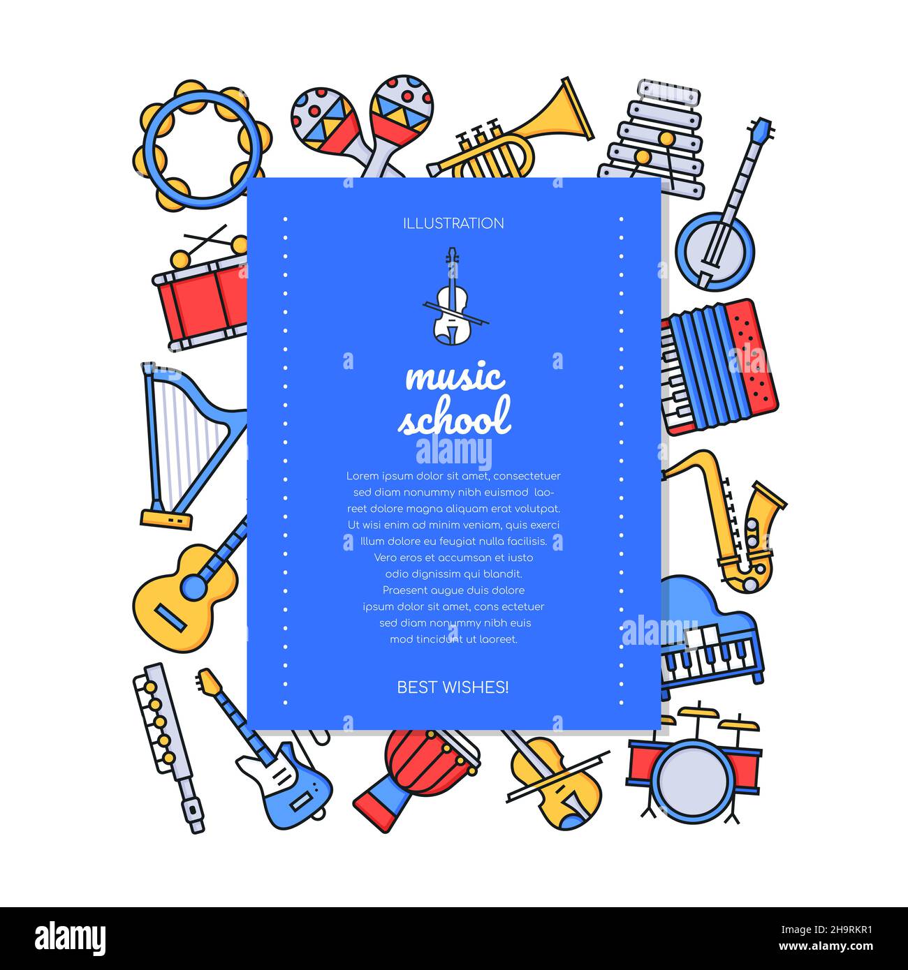 Music school - vector flat design style banner with copy space for text ...