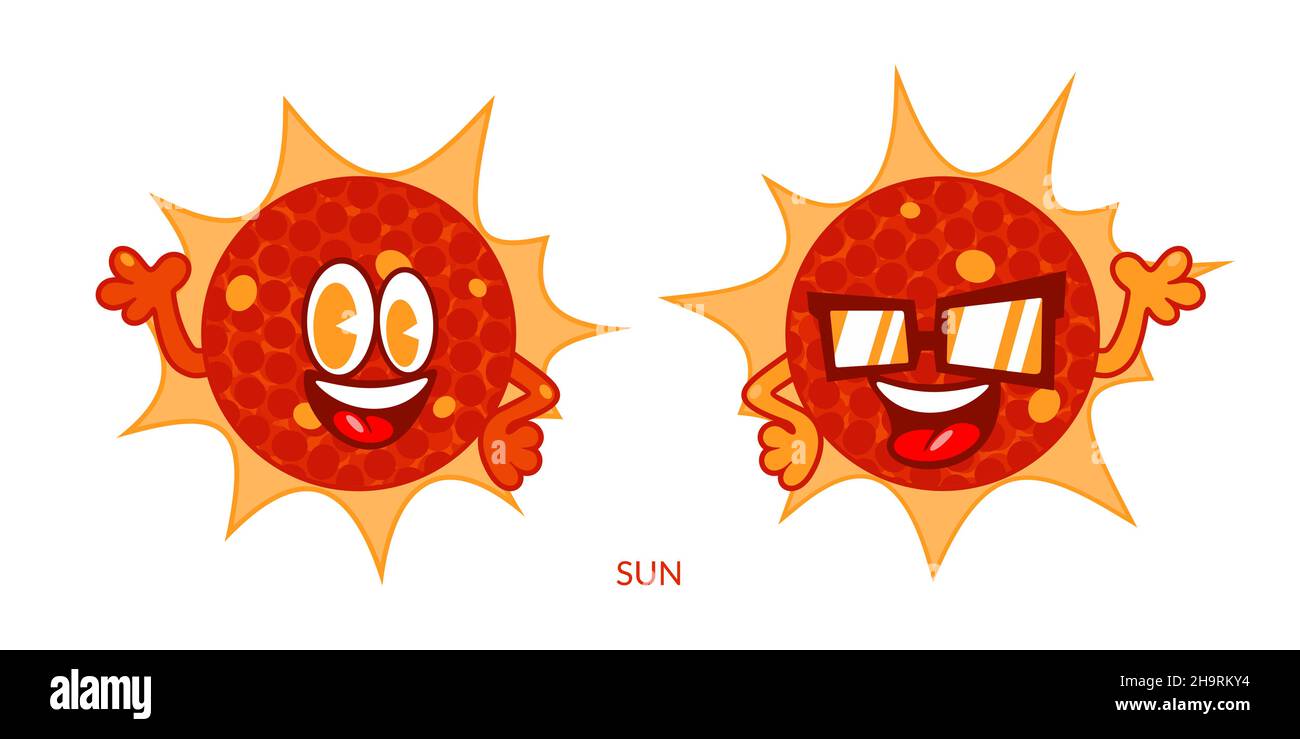 Two Funny Happy Smiling Sun Cartoon Characters Stock Vector Image & Art ...