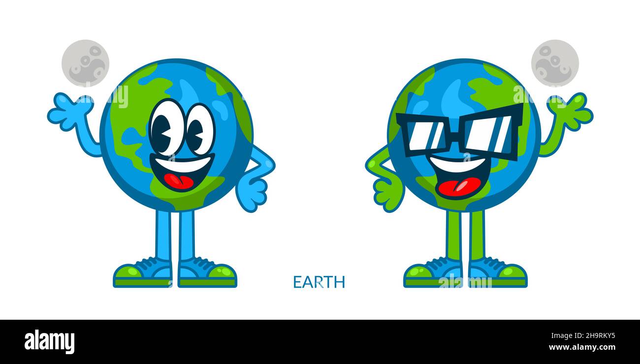 Two Simple Cute Isolated Happy Smiling Globe World Earth Cartoon ...