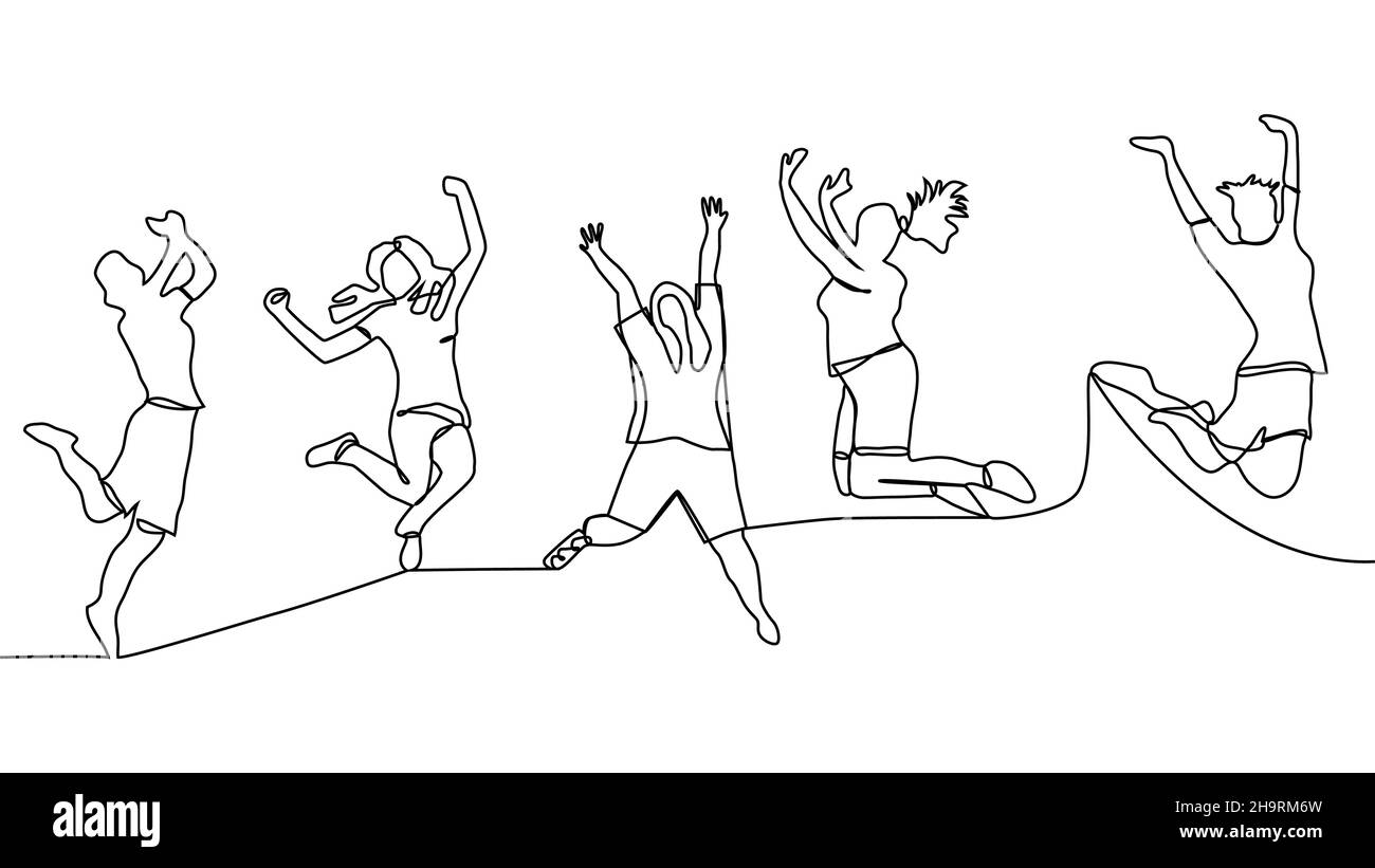 continuous line drawing of jumping happy team members Stock Vector ...