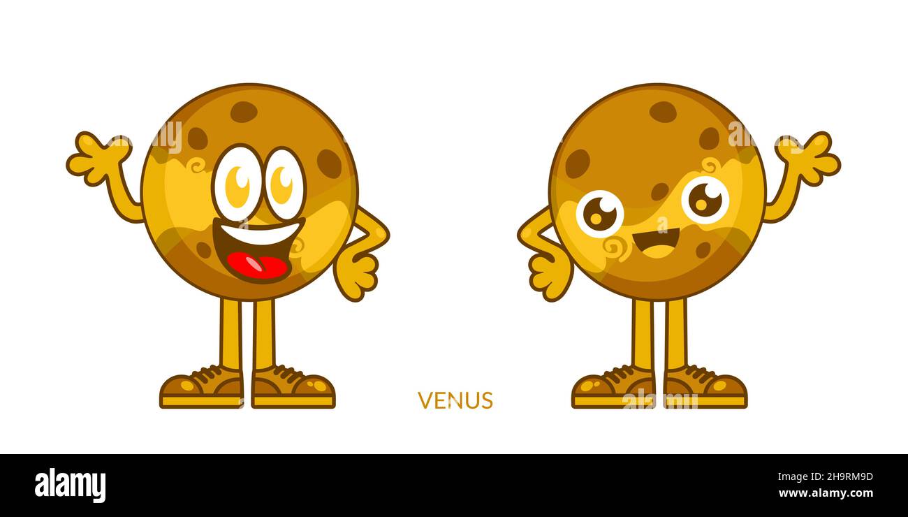 Two Funny Happy Smiling Venus Planet Cartoon Characters Stock Vector ...