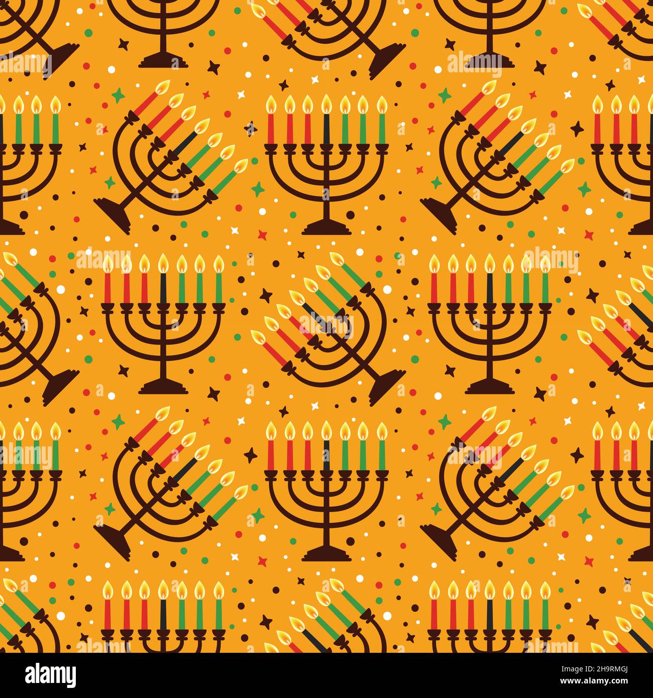 Cute Kwanzaa seamless pattern with seven kinara candles and dots in ...