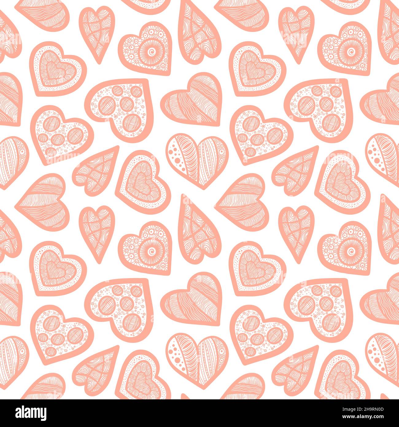 Hand drawn hearts seamless pattern. Valentine day background. Vector ...