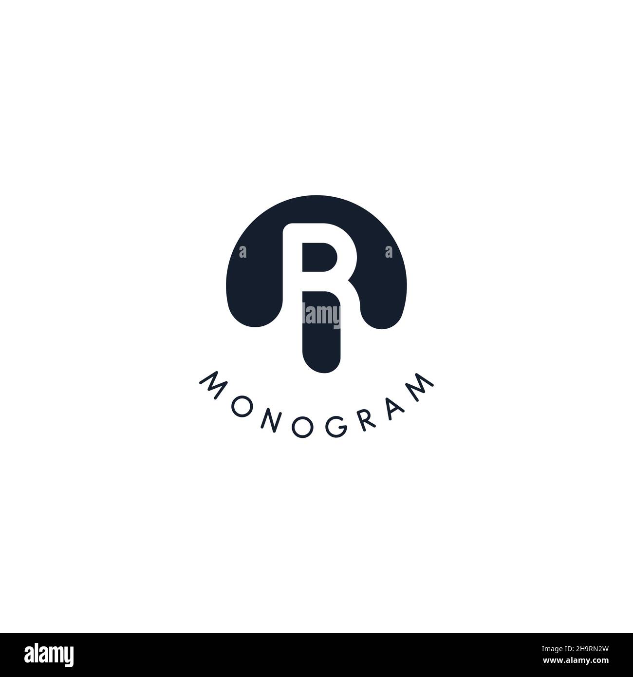 Black logo with cut out silhouette of letter R, round monogram for ...