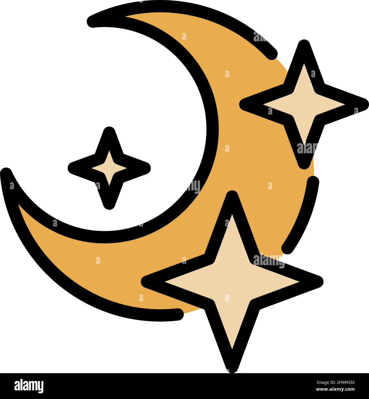 Sky moon stars icon. Outline sky moon stars vector icon color flat ...