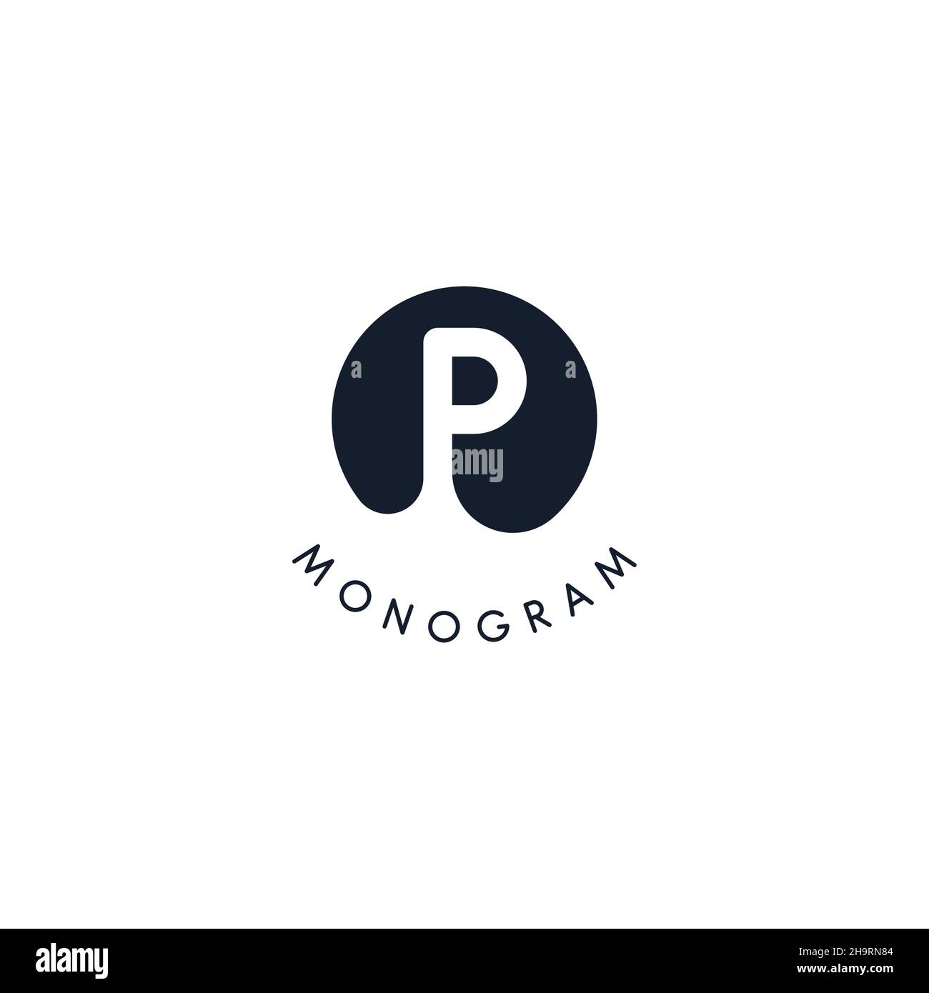 Black logo with cut out silhouette of letter P, round monogram for ...