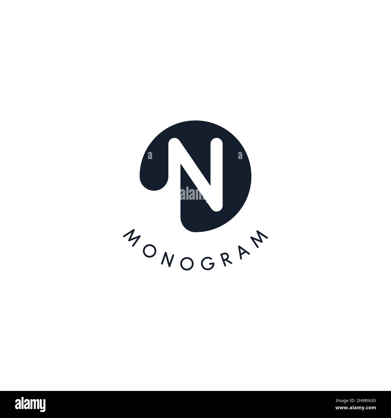 Black logo with cut out silhouette of letter N, round monogram for ...
