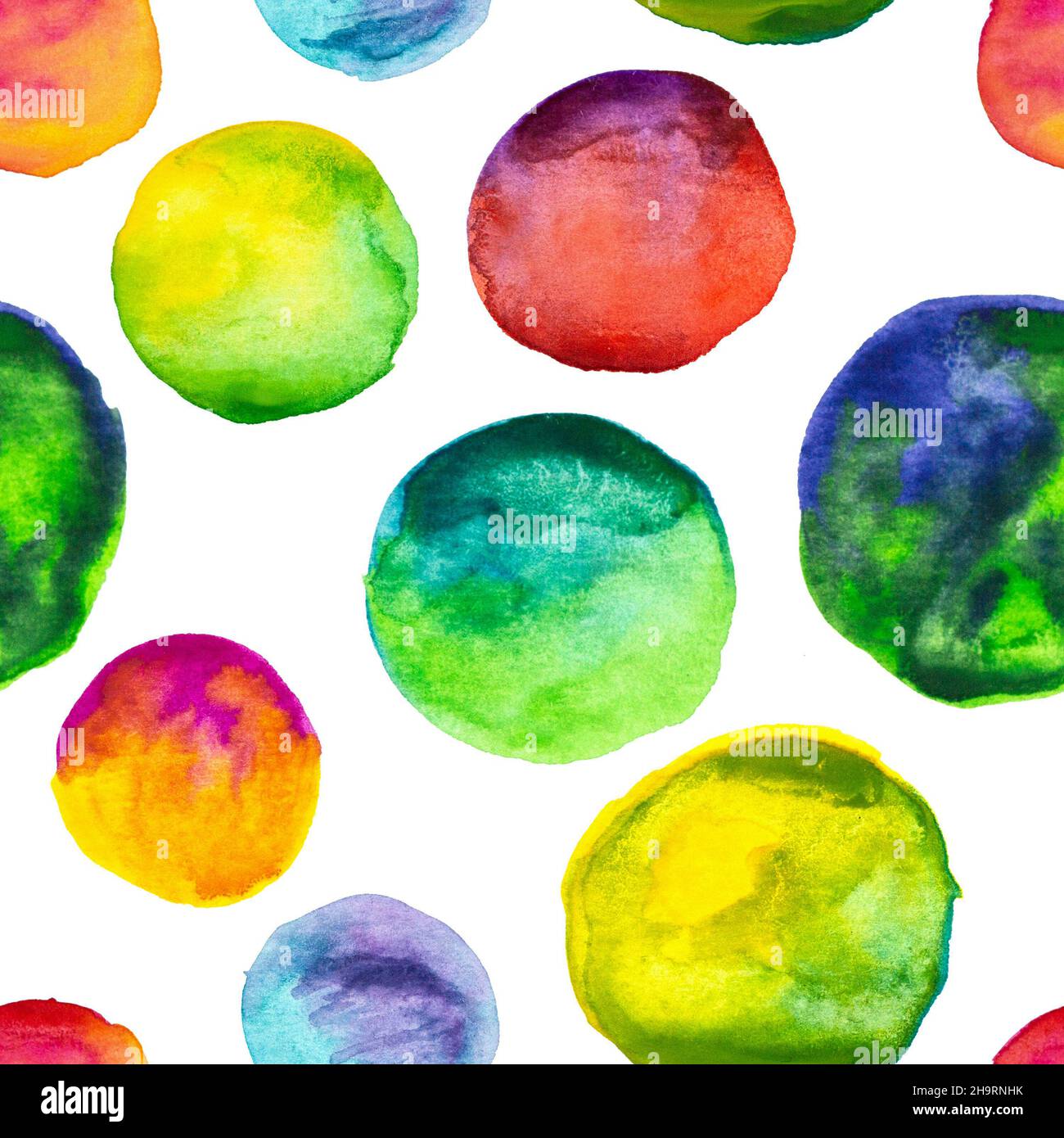 Seamless pattern of rainbow watercolor hand drawn circle isolated on ...