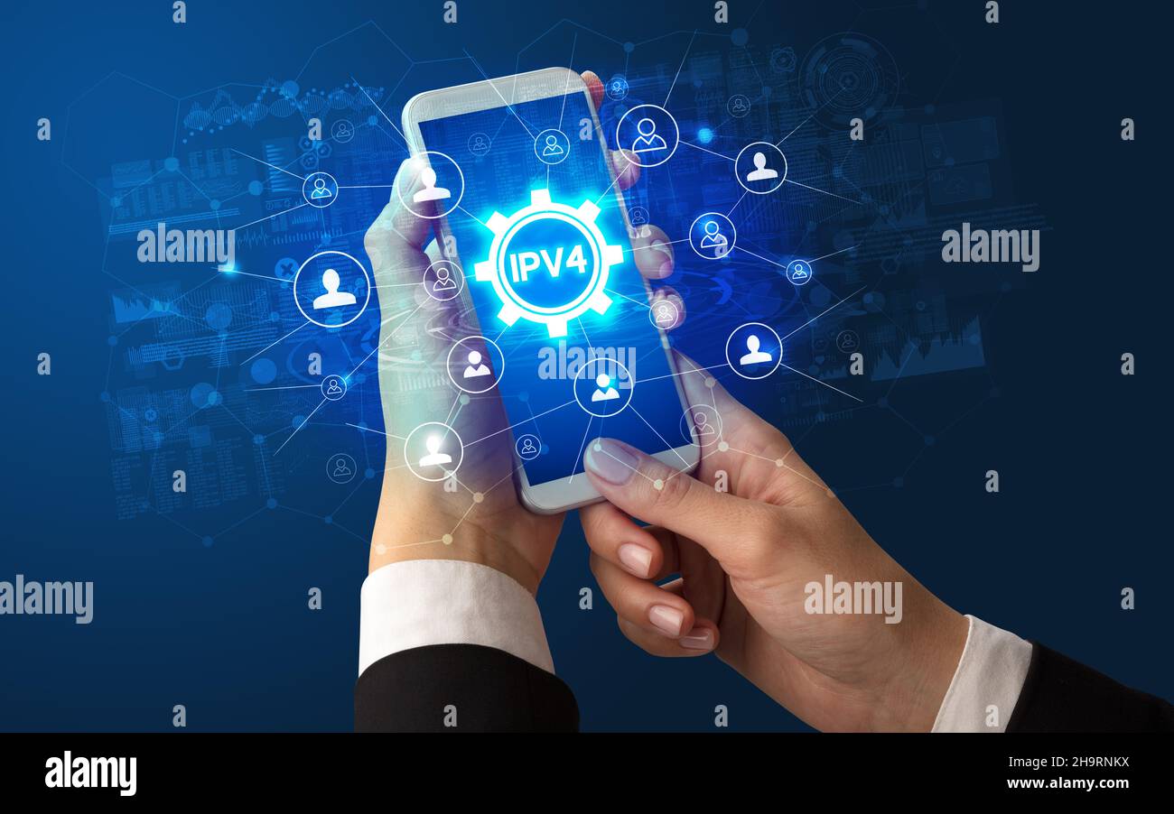 Hand using smartphone with technology concept Stock Photo - Alamy
