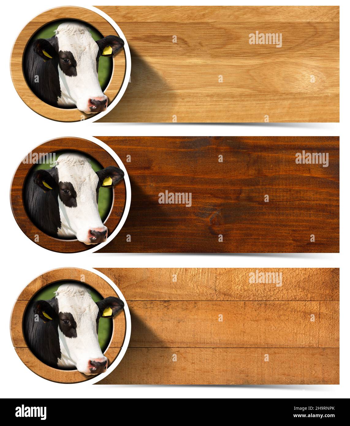 Collection of three horizontal wooden web banners with space for text ...