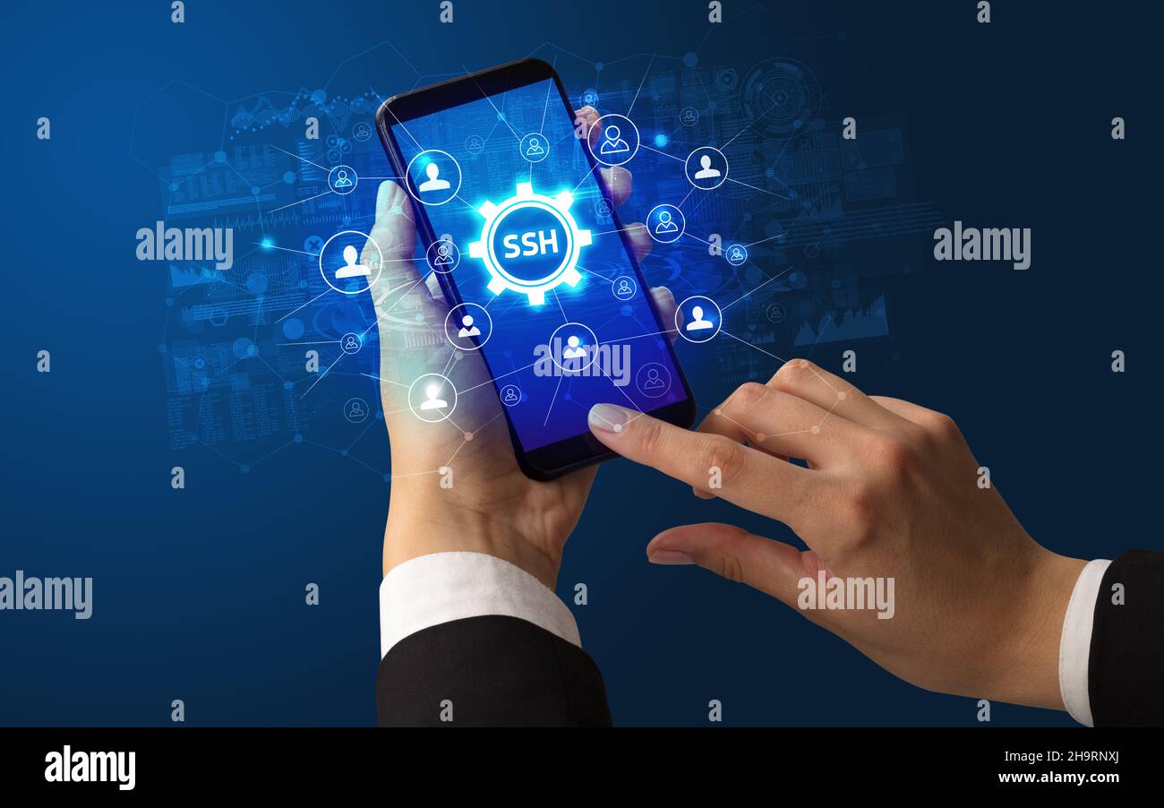 Hand using smartphone with technology concept Stock Photo - Alamy