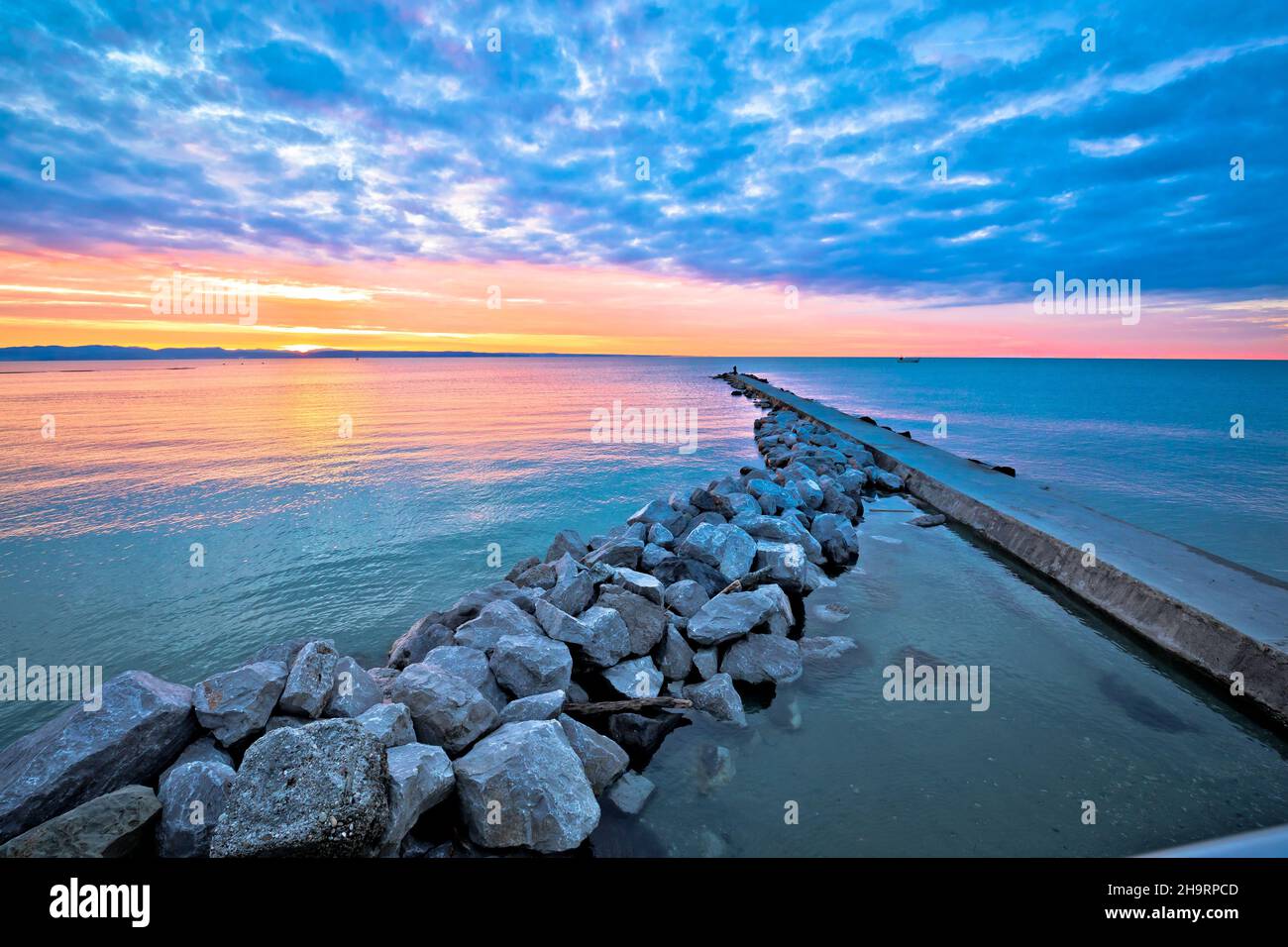 Pier and sea in town of Grado sunrise view, Friuli Venezia Giulia ...