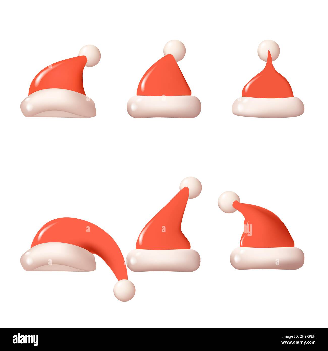 Realistic 3d Detailed Red Santa Hats Set Symbol of Season Holiday and ...
