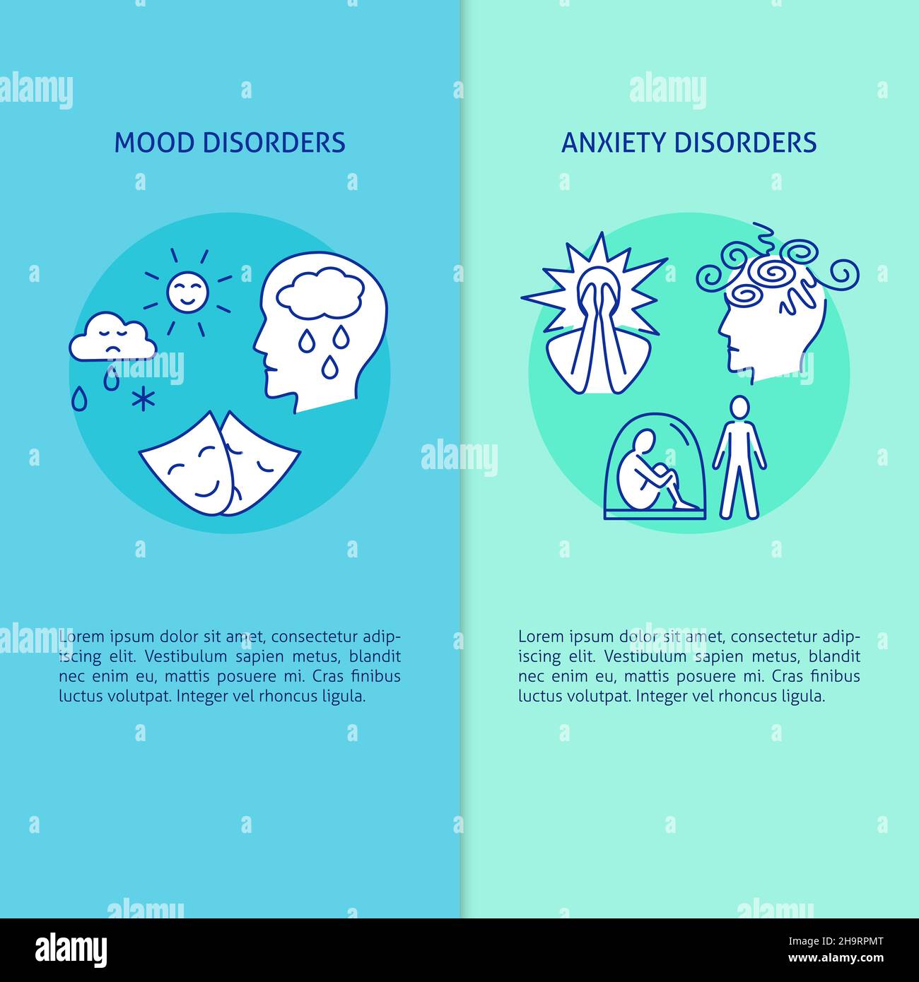 Flyers with mood and anxiety disorder symbols. Mental illness banners ...