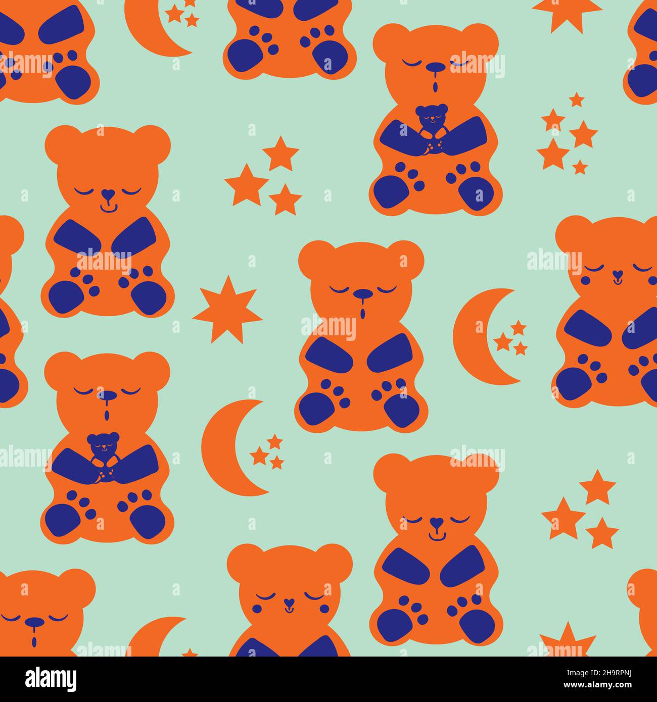 Cute sleepy kawaii bears, stars moon vector seamless pattern background ...