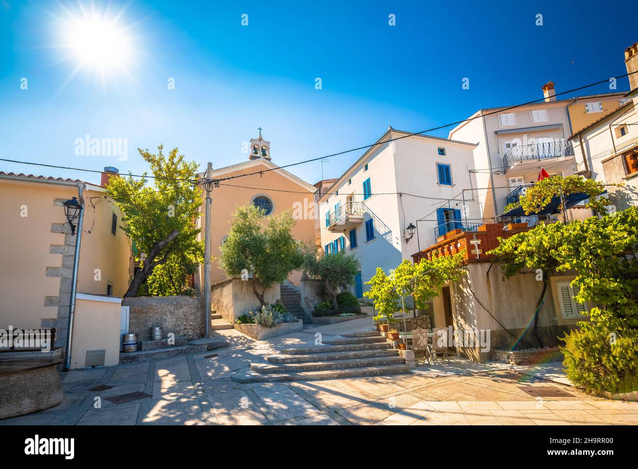 Village of Valun Cres island Mediterranean street view, Kvarner region ...