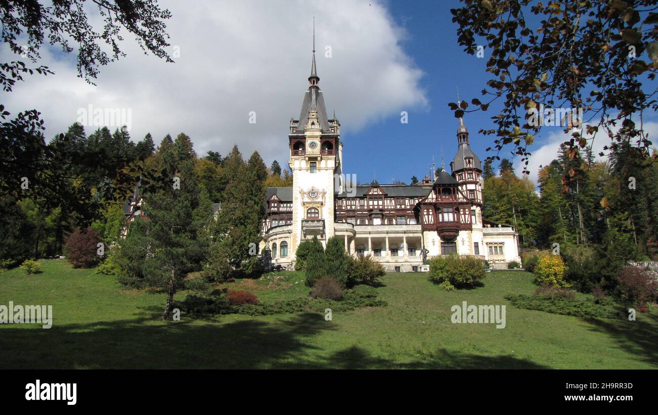 Beautiful view of a Peles castle from Sinaia city in Romania Stock ...
