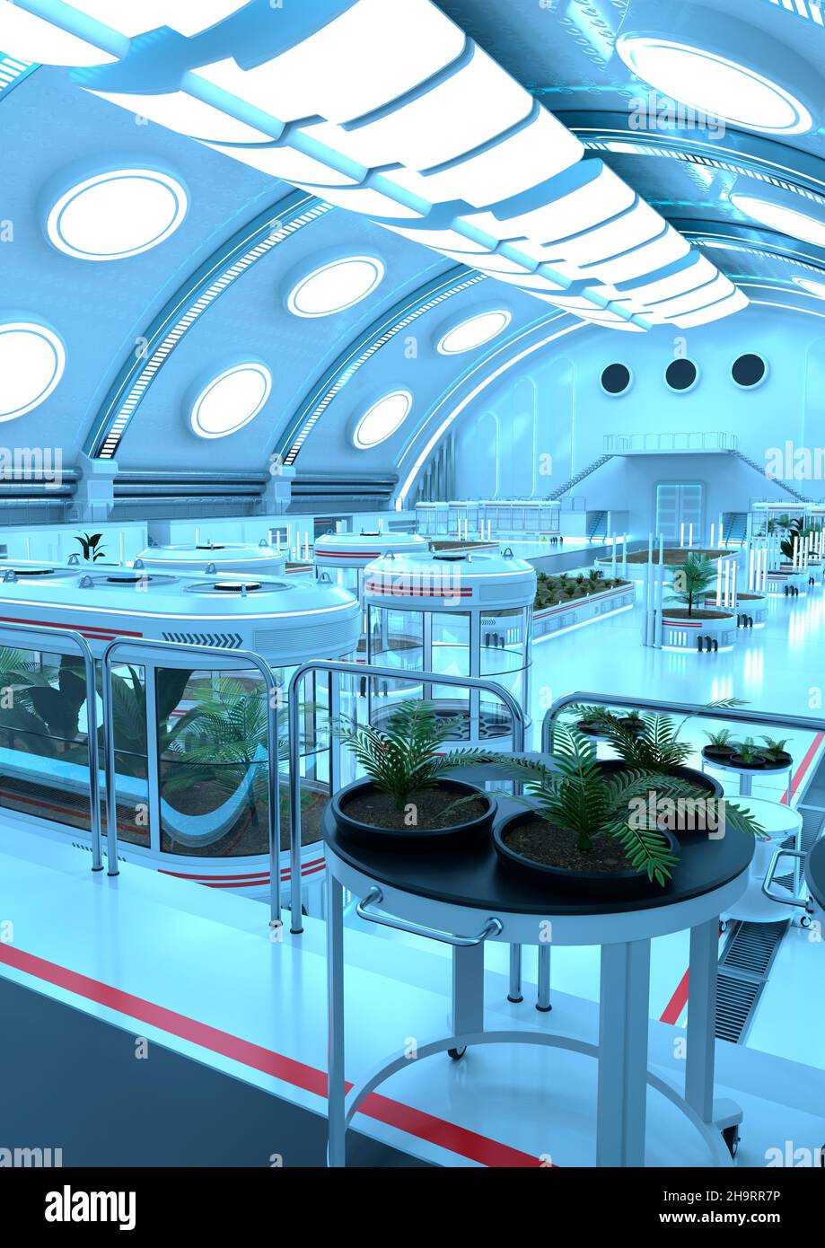 3D rendering of a science fiction botanical laboratory Stock Photo - Alamy