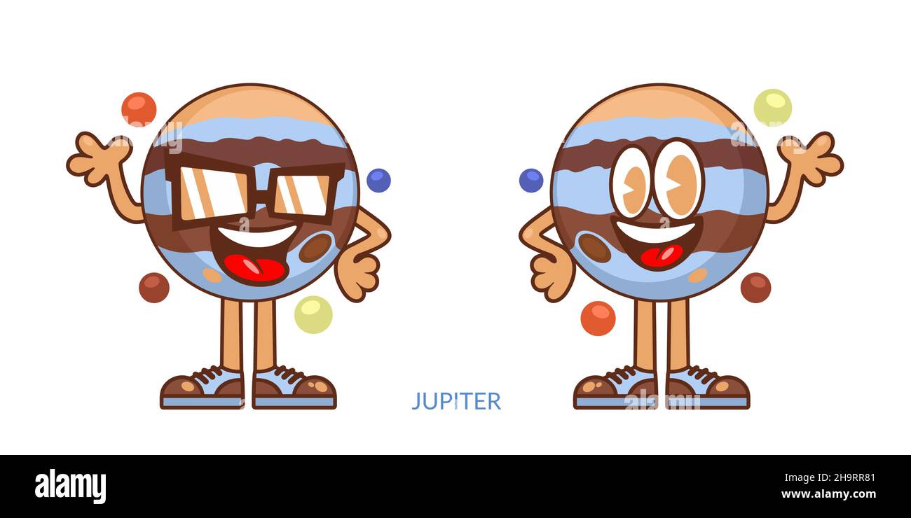 Two Simple Cute Isolated Happy Smiling Jupiter Planet Cartoon ...