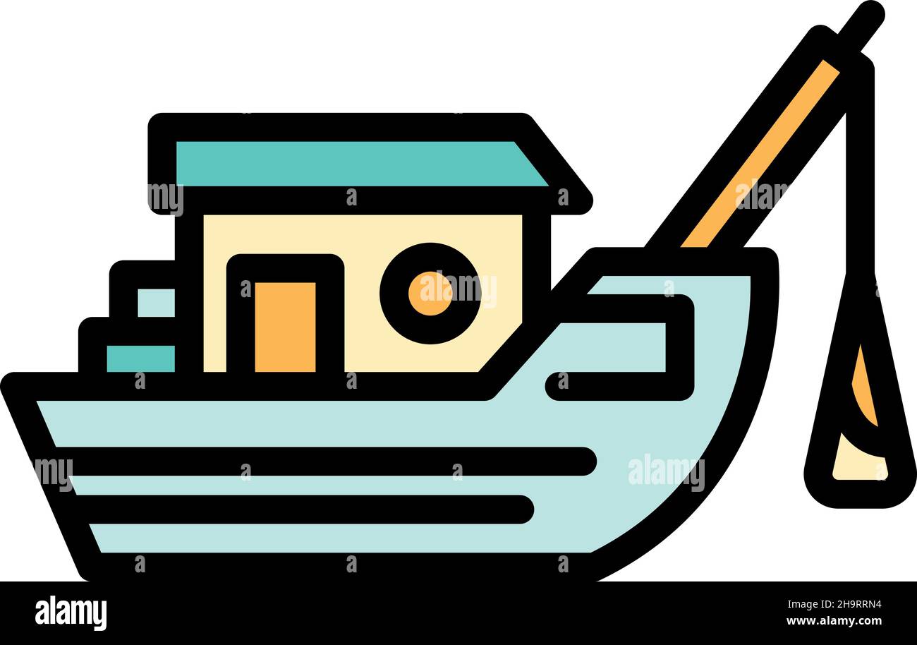 Net fishing ship icon. Outline net fishing ship vector icon color flat ...