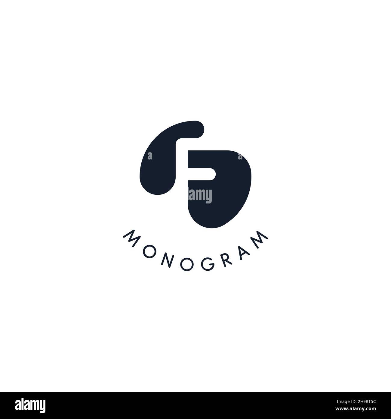 Black logo with cut out silhouette of letter F, round monogram for ...