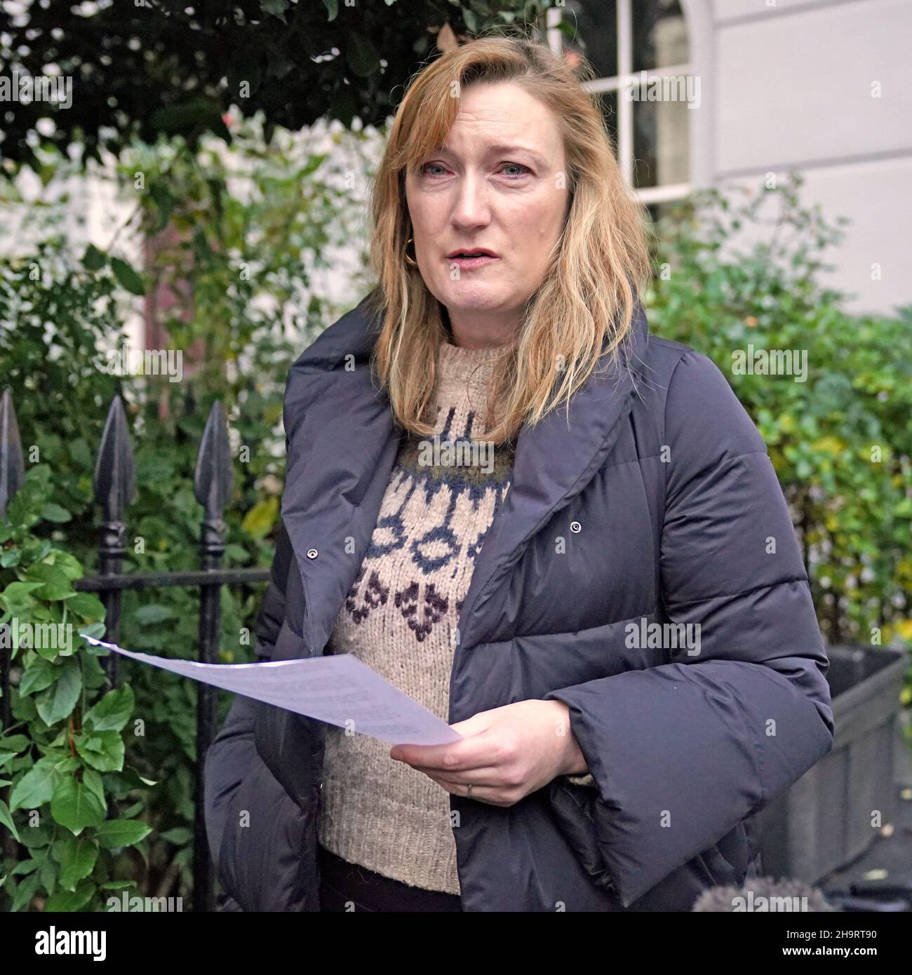 Allegra Stratton speaking outside her home in north London after ...