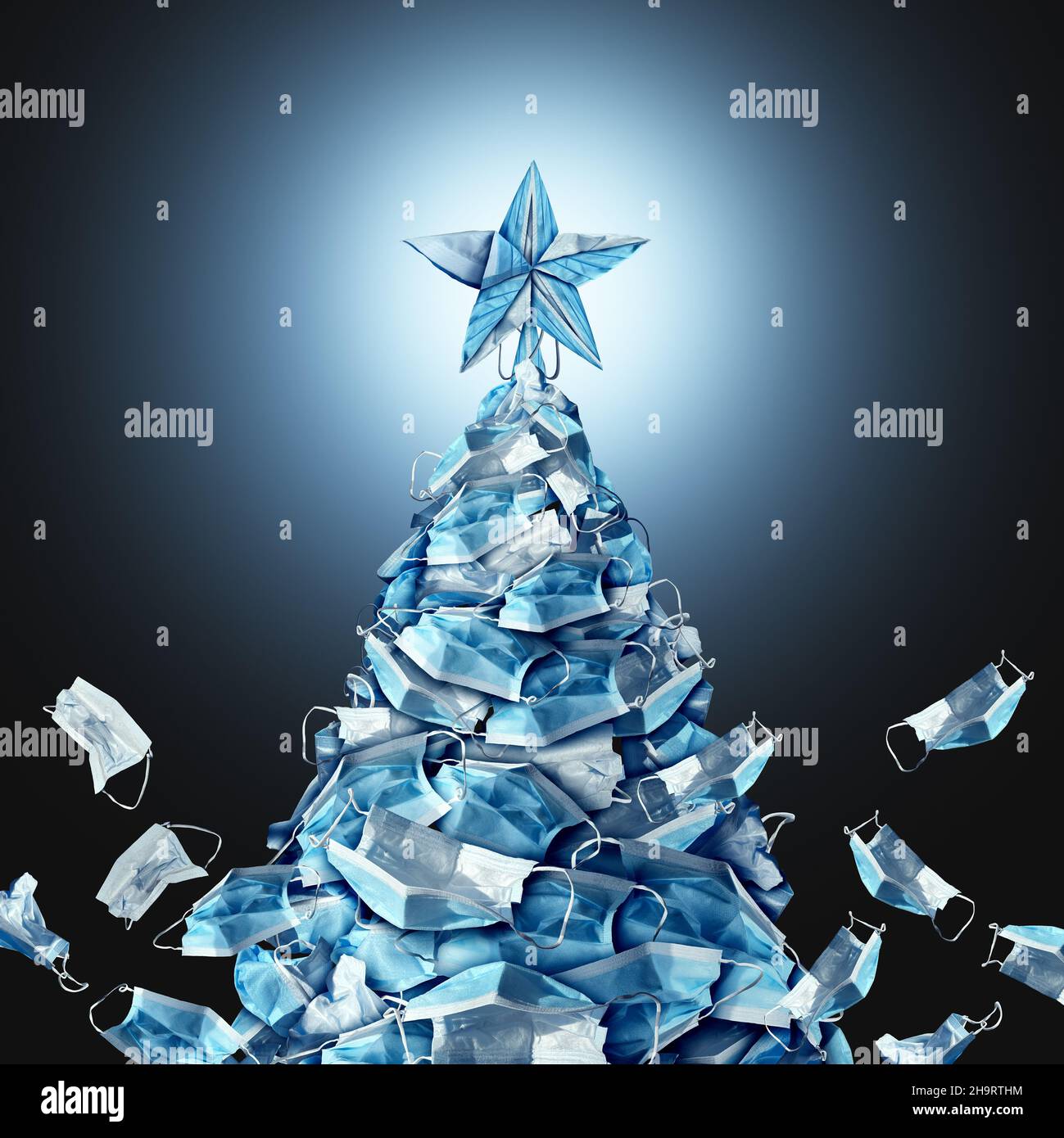 Winter public safety and prevention as a group of protective face masks ...