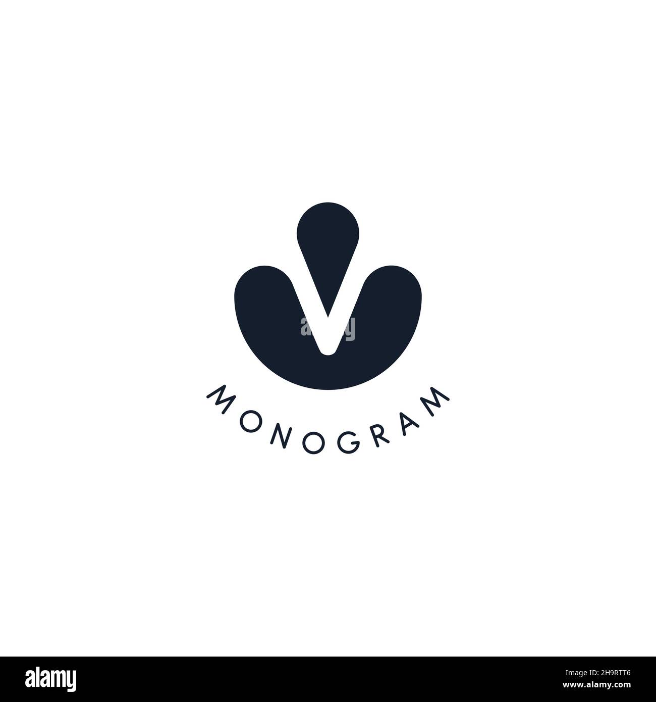 Black logo with cut out silhouette of letter V, round monogram for ...