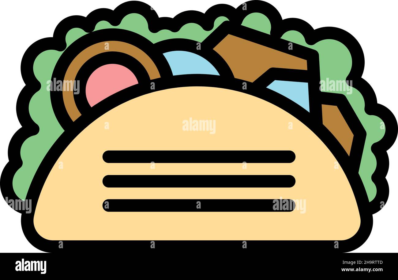 Taco food icon. Outline taco food vector icon color flat isolated Stock ...