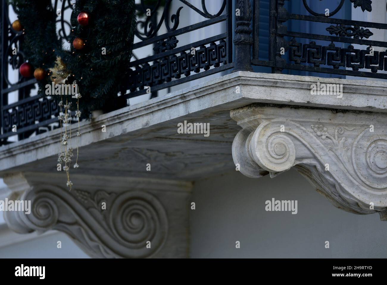 Neoclassical house facade with a custom crafted iron balcony railing ...