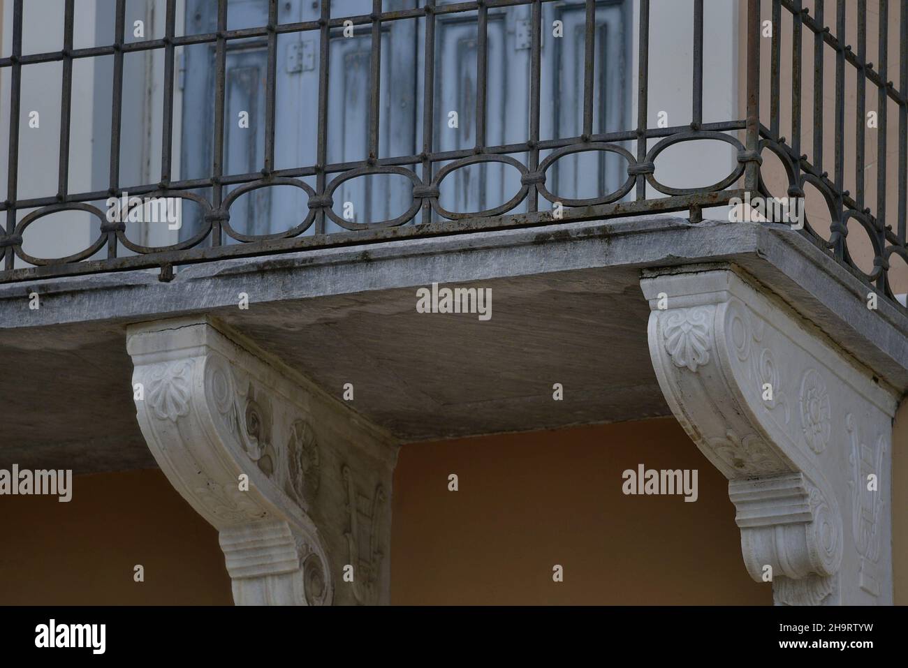 Neoclassical house facade with a custom crafted iron balcony railing ...