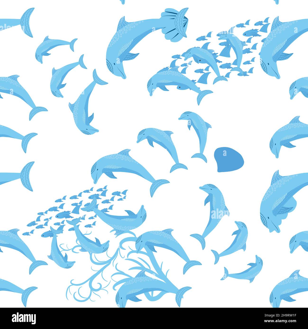 Dolphin, sea inhabitants seamless pattern, beautiful character among ...