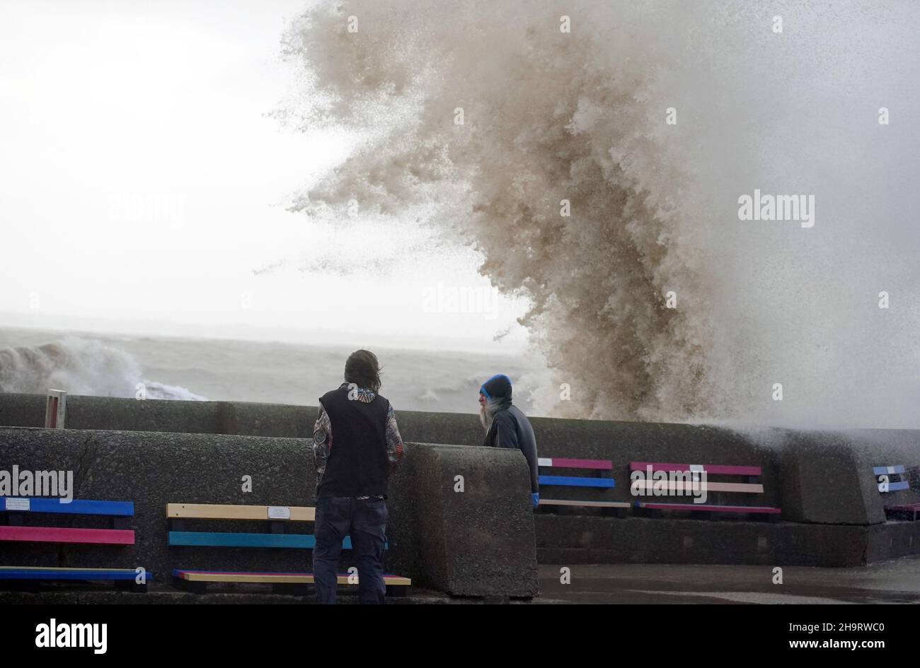 Waves on the sea front at New Brighton in Merseyside as Storm Barra hit ...