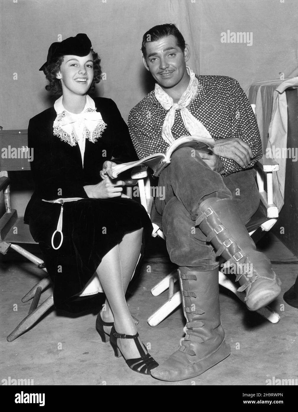 MONA BARRIE and CLARK GABLE on set candid during filming of LOVE ON THE ...