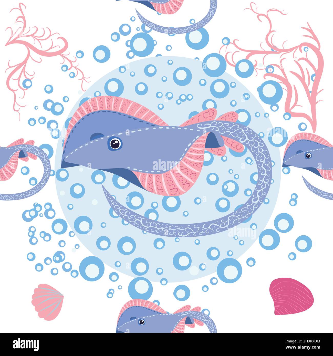 Batomorphi sea life, fish, animals bright seamless pattern. sea travel ...