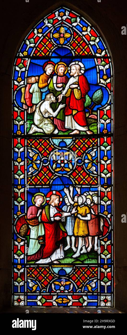 Mosaic style stained glass window of biblical scenes by Lavers, Barraud ...