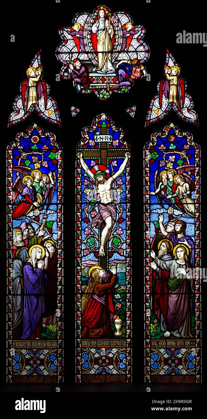 Stained glass window of Crucifixion, Jesus Christ on the Cross, Brent ...