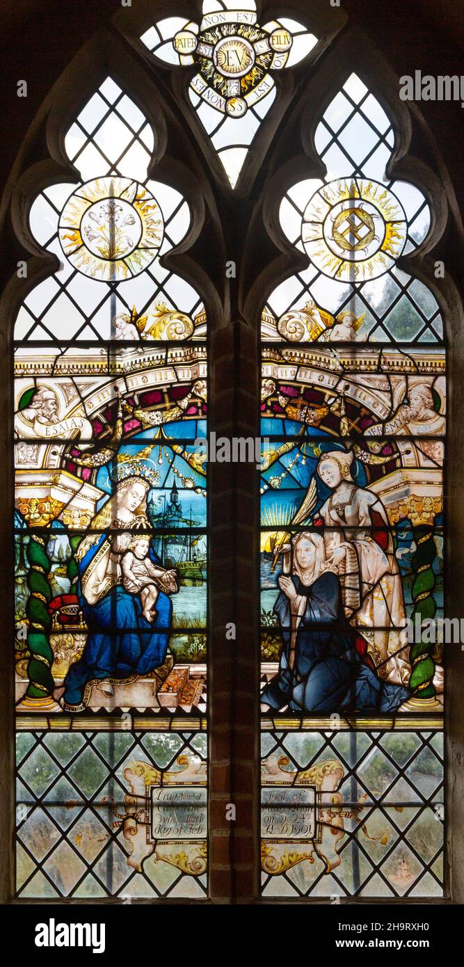 Renaissance Flemish style stained glass window of Blessed Virgin Mary ...
