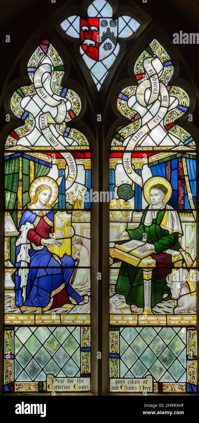 Stained glass window depicting Saint Cecilia and Saint Mark, probably ...