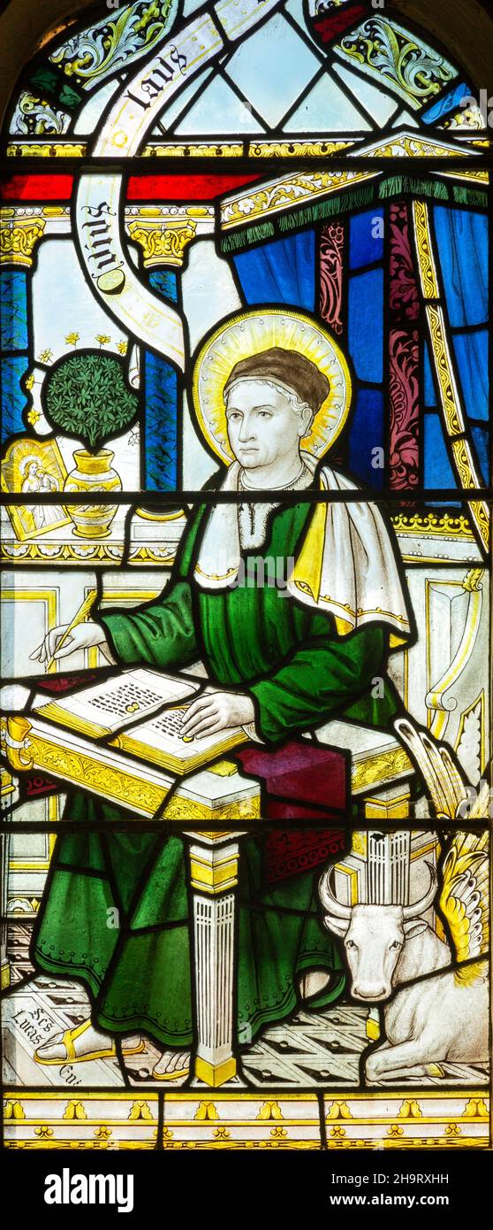 Detail of stained glass window depicting Saint Luke, probably by ...