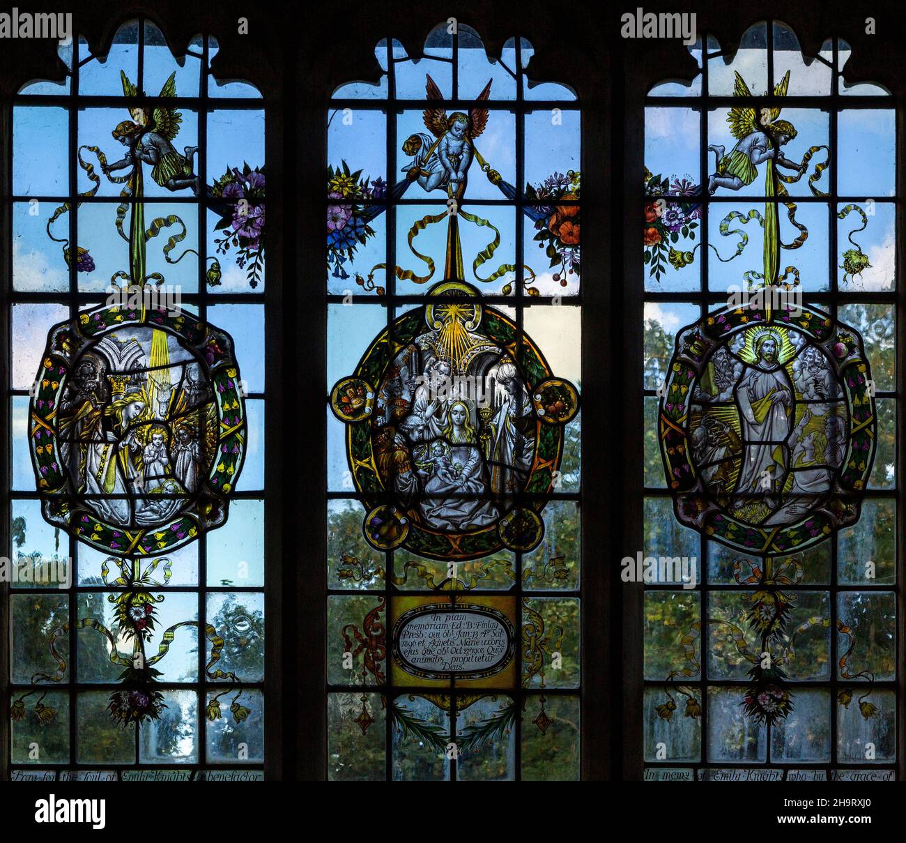 Stained glass window of wreathed oval roundels in Renaissance style by ...