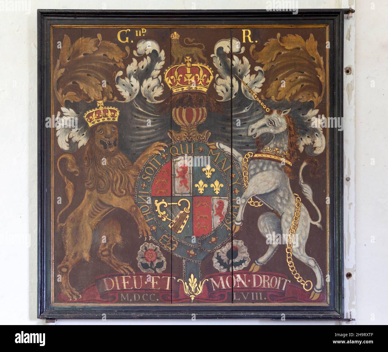 Stuart Royal Coat of Arms of Queen Anne, relettered for King George II ...