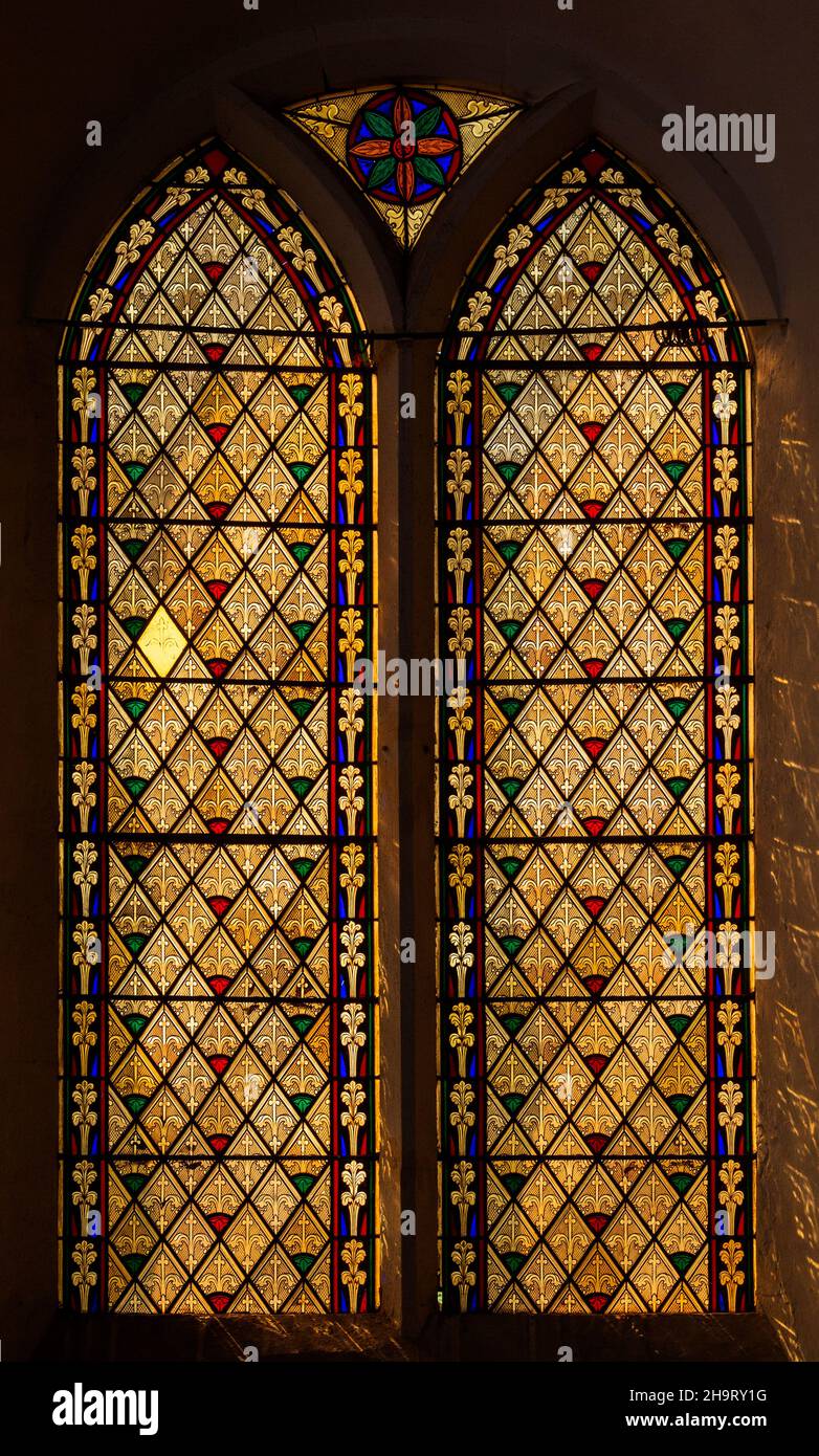 Victorian period geometrically patterned stained glass window, Great ...