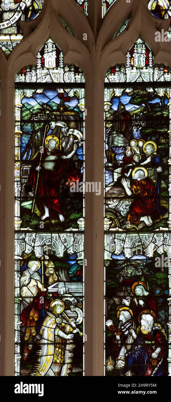 Stained glass east window detail, Cockfield church, Suffolk, England ...