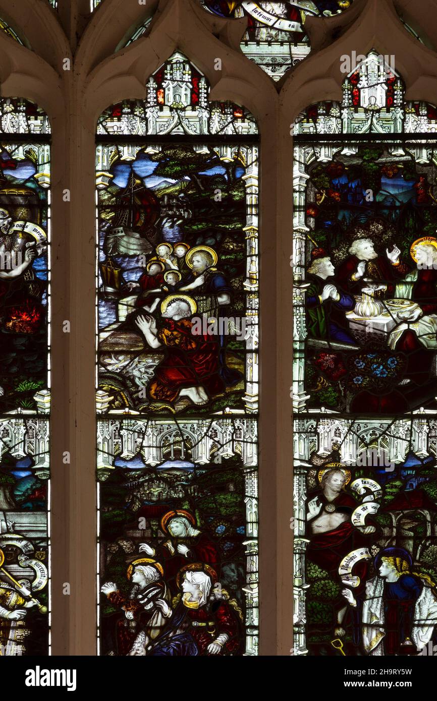 Stained glass east window detail, Cockfield church, Suffolk, England ...