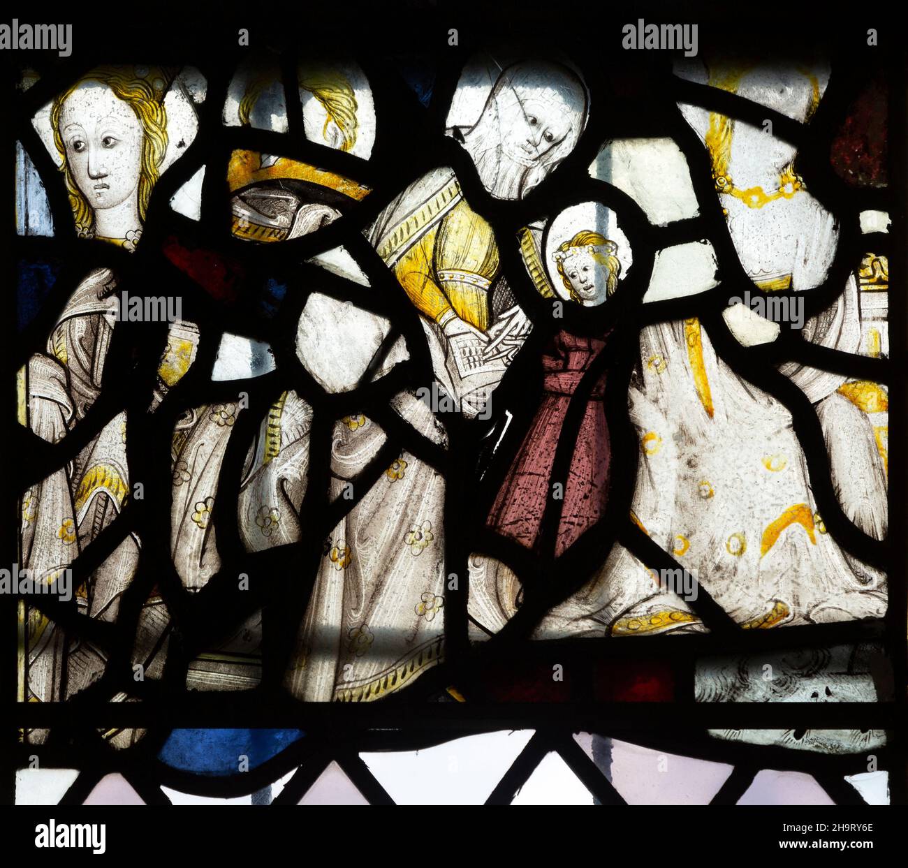 Medieval stained glass window, Saint Anne teaching the Blessed Virgin ...